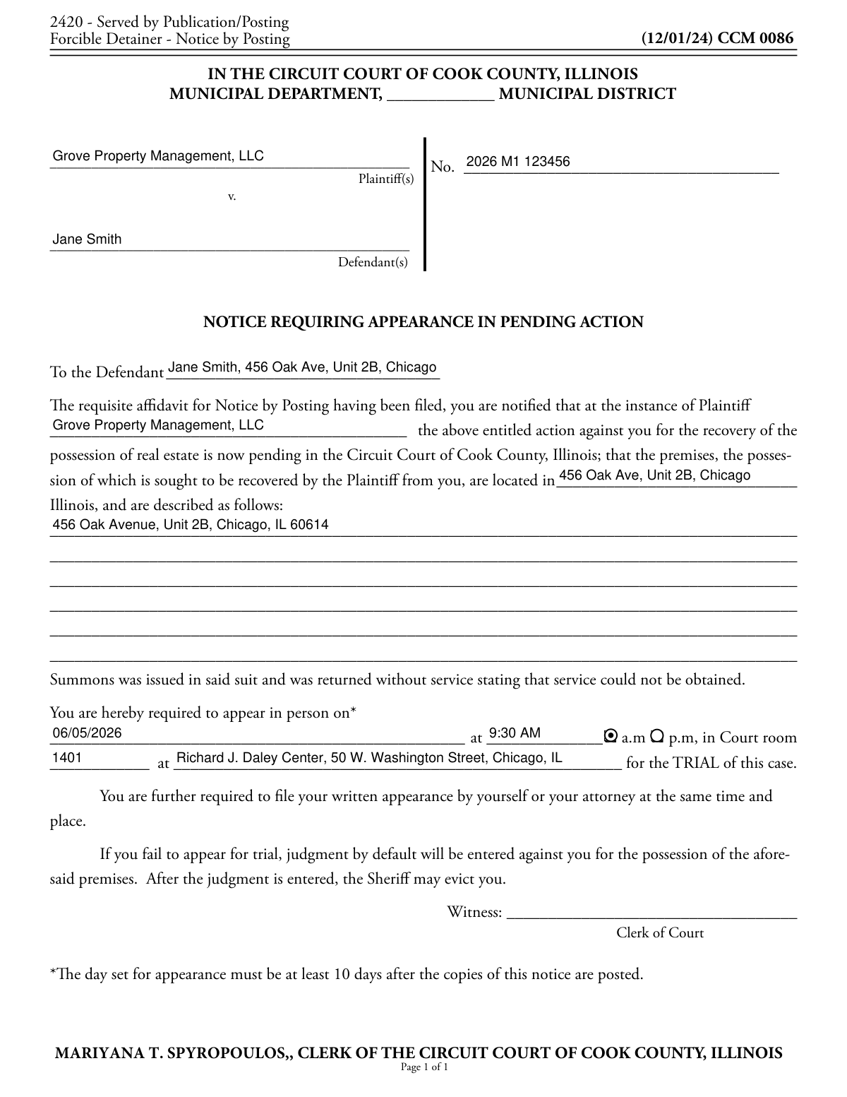 2420 - Served by Publication/Posting Forcible Detainer - Notice by ...