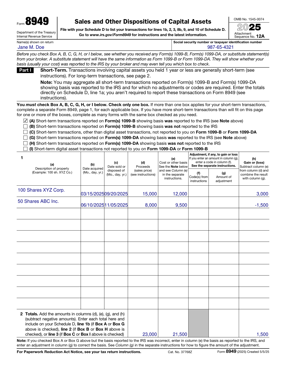 Form 8949 (2025), Sales and Other Dispositions of Capital Assets ...